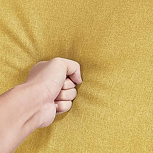 Yaheetech Mid-Century Accent Chairs, Modern Upholstered Living Room Chair, Cozy Armchair Button Tufted Back and Wood Legs for Bedroom/Office/Cafe, Yellow