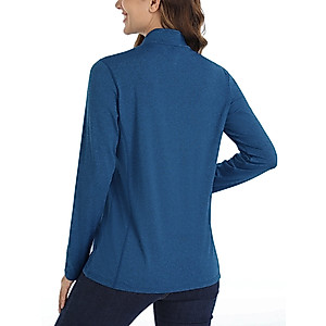 TACVASEN Women's 1/4 Zip Shirts Sun Protection Pullover Outdoor UPF 50+ Workout Golf Tops, Blue, 2XL