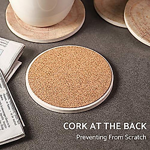 LIFVER Coasters for Drinks with Cork Base, Ceramic Stone Coasters for Coffee Table, Housewarming Gift for Friends - Men, Women Birthday, Home Decor, Timber Texture Pattern, 4 Inches, 6 Pcs