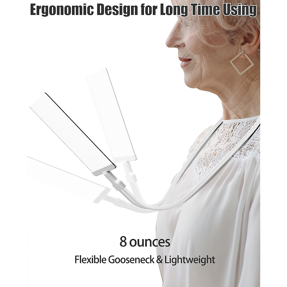 Magnifier for Reading 2x-3x Hands Free Magnifying Glass Neckwear Rectangular Full Page View, for Seniors, Men and Women, Magnifying Lens for Sewing, Cross Stitch, Needlepoint, Jewelry, Coins(White)