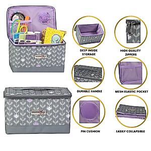Everything Mary Sewing Case Grey Leaf Print EVM12861-1