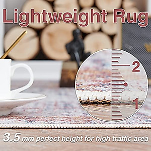 jinchan Area Rug 3x5 Entryway Abstract Sketch Distressed Red Multi Print Rug Non-Slip Washable Rug Thin Rug Colorful Overdyed Indoor Mat Kitchen Rug Contemporary Carpet Bathroom Living Room Bedroom