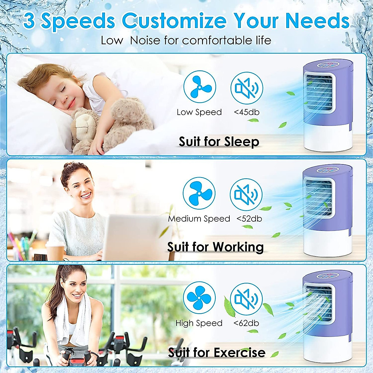 Personal Air Cooler, Portable Air Conditioner Fan, Small Space Evaporative Air Cooler with Timing, 3 Speeds Quiet Humidifier Misting Fan, Desktop Cooling Fan for Room, Home, Office, Dorm