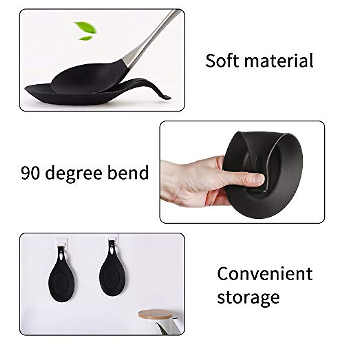 Spoon Rest, Silicone Kitchen Untensil Holder,Use for Kitchen Utensils, Gadget, Table Cutlery,Kitchen GiftsBlack