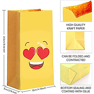 Expression paper bag, smiley paper bag, 48pcs Party Favor Bags, Colors Small Gift Bags, Small Kraft Paper Bags, Kids Goodie Bags with Stickers Small Gift Bag for Birthday Party Baby Shower Favor.