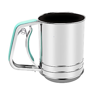 3-Cup Stainless Steel Flour Sifter,Squeeze Sifter for Baking with Compatable Silicone Handle (Green)