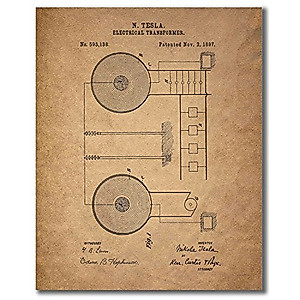 Tesla Patent Wall Art Prints - Set of 6 Vintage (8 inches x 10 inches) Photos