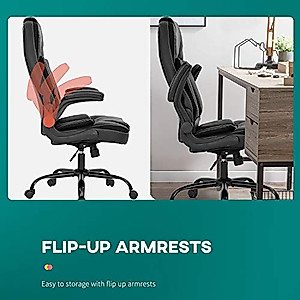Office Chair Ergonomic Desk Chair PU Leather Computer Chair with Lumbar Support Flip up Armrest Task Chair Rolling Swivel Executive Chair(Black)