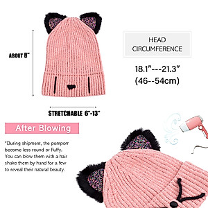 Girls Sequin Cat Ears Hats Cute Winter Beanies Hat for Outdoor Snow Ski Warm Knit Caps (Age 7-15)