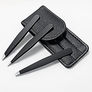 TOPMEET Eyebrows Tweezers Set,Stainless Steel Precision Remover Kit for Facial Hair, Inward Growing Hair and Splinter,Suitable for Women, Men (Black)