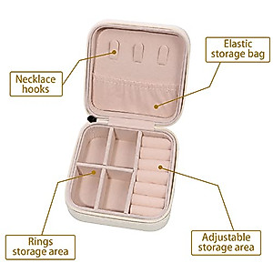 Shmiay.ML Jewelry Case, Small Travel Jewelry Organizer, Portable Jewelry Box Travel Mini Storage Portable Display Storage Box For Rings Earrings Necklaces Gifts, White