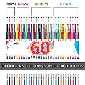 Lelix Gel Pens, 60 Pack Gel Pen Set, 30 Colors Gel Pen with 30 Refills for Kids Adult Coloring Books, Drawing, Doodling, Crafting, Journaling, Scrapbooking
