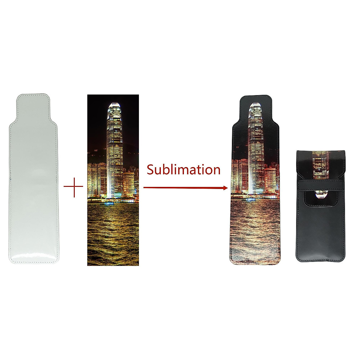 Yongkang Sublimation Pen Bag Pen Sleeve 3 Pieces (Blank Leather + Colored Leather) Capacity of 1-5 pens DIY Process (Black)