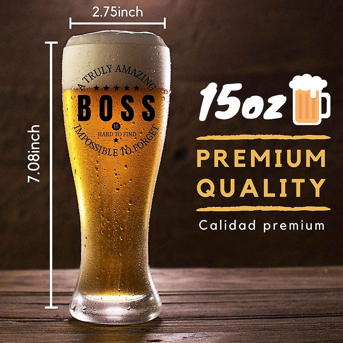 Onebttl Boss Gifts for Men, Beer Glass for Boss, 15 oz Pint Glass, Beer Mug, Perfect Boss Idea for Men/Male in Boss Day, Birthday, Christmas, Appreciation, Office - Amazing