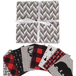 Soimoi Precut 10-inch Christmas Prints Cotton Fabric Bundle Quilting Squares Charm Pack DIY Patchwork Sewing Craft- Light Gray-F5