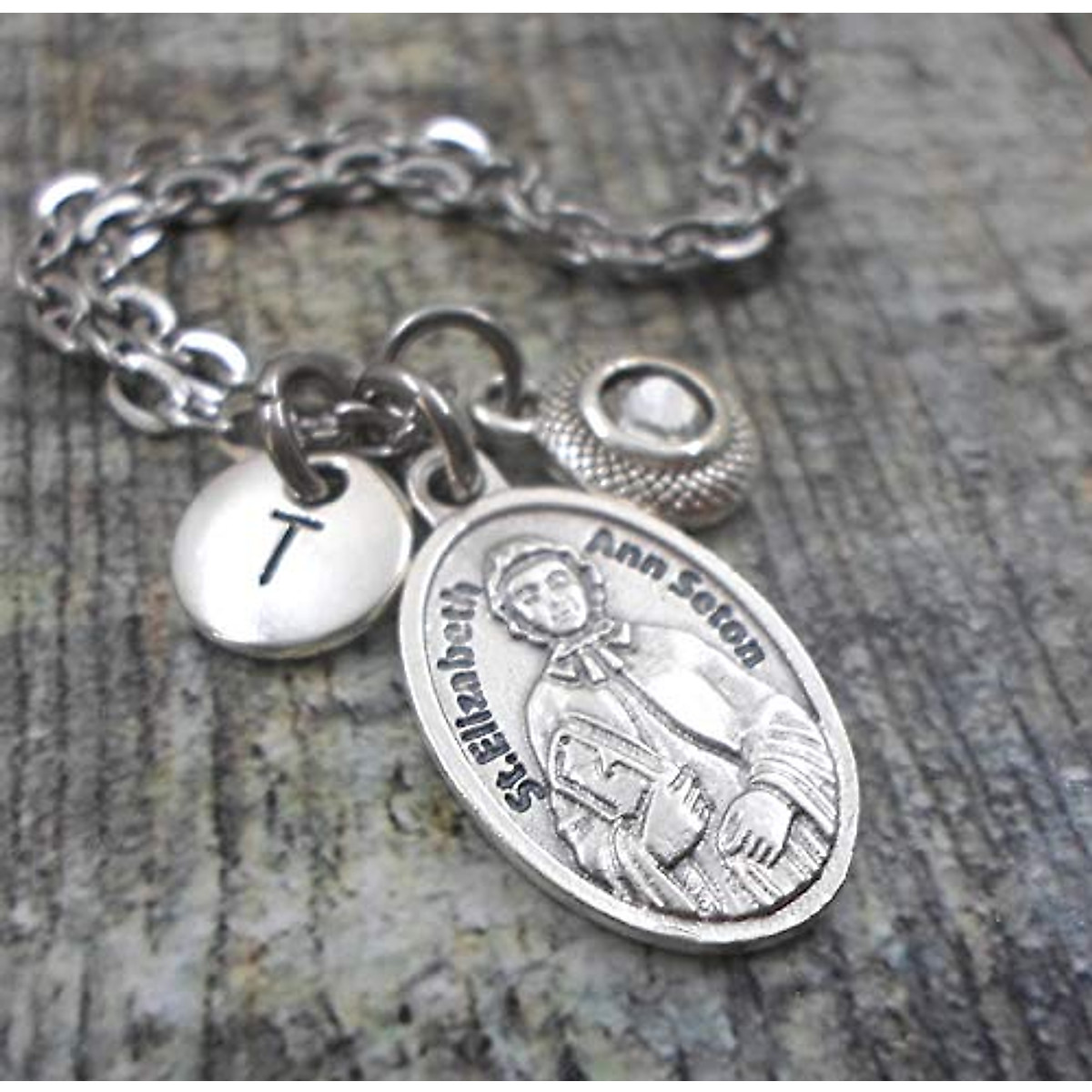 St. Elizabeth Ann Seton Necklace, Keychain or Clip, Swarovski Birthstone Crystal, Initial Charm, Patron Saint, Confirmation Gift, Catholic Jewelry