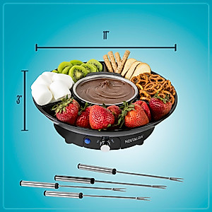 Nostalgia 10 Oz Electric Fondue Pot Set for Cheese & Chocolate - 4 Dipping Forks, 3-Section Food Tray - Kitchen Gadgets and Appliances for H'ors Deouvres, Entrees, Desserts - Black