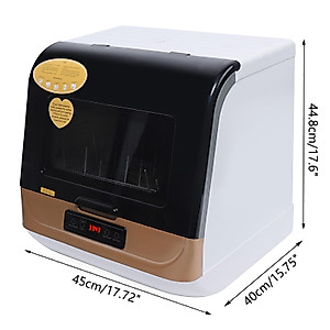 Portable Mini Dishwasher Countertop with 4 Washing Programs 75°C Hot Air Drying Compact Tabletop Dishwasher for Kitchen, Camping & RVs 110V 800W (Hookup Needed)