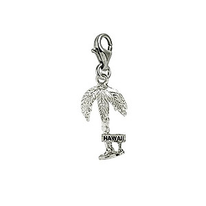 Sterling Silver Hawaii Palm Charm with Lobster Claw Clasp, Charms for Bracelets and Necklaces