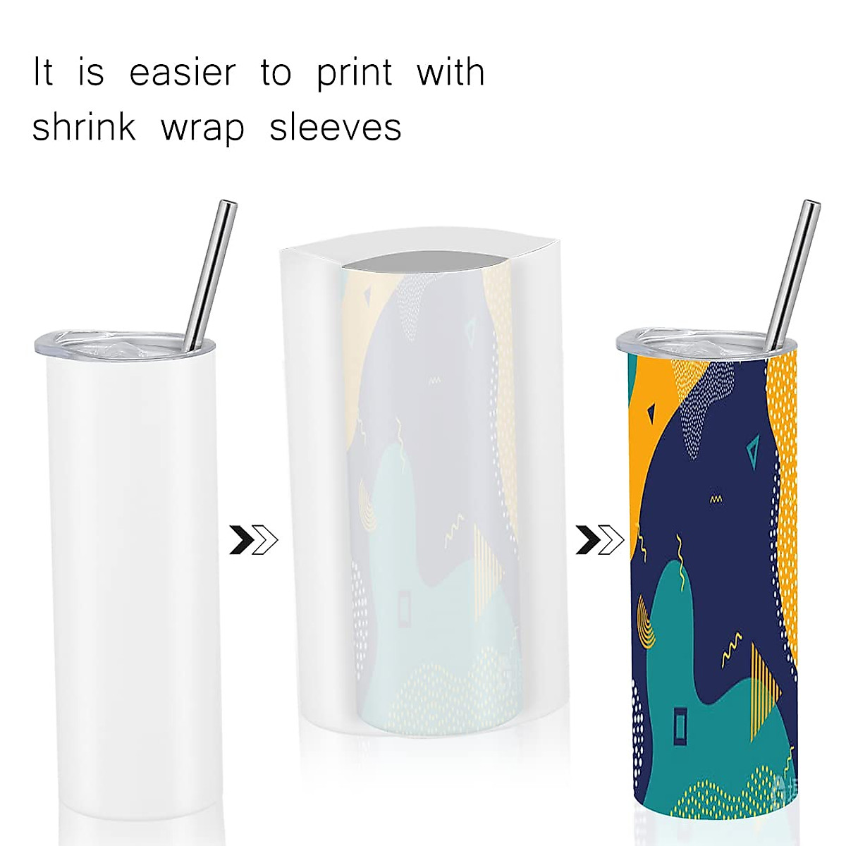 8 Pack Sublimation Tumbler - 20 oz Tumbler with Lid and Straw Insulated Tumbler Skinny Double Wall Tumbler Cups Travel Coffee Mug Stainless Steel Vacuum Mug with Metal Straw,Leak-Proof Lid,Shrink Wrap
