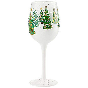 Enesco Designs by Lolita Christmas Trees Hand-Painted Artisan Wine Glass, 1 Count (Pack of 1), Multicolor