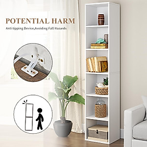 oneinmil Tall Narrow Bookshelf, 6-Tier Cube Display Rack, Modern Corner Bookshelf with Storage Space, Storage Cabinet for Home Office,White