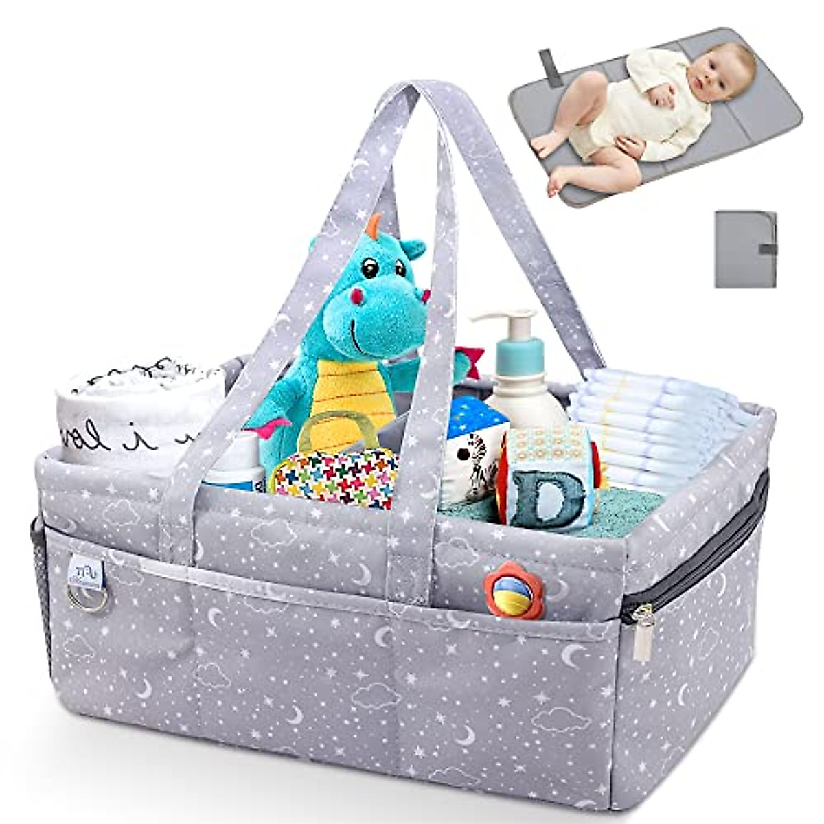 Large Baby Diaper Caddy Organizer with Nappy Changing Pad – Baby Caddy Diaper Organizer for Changing Table, Car Storage Diaper Holder – Baby Organizer Basket for Nursery Shower Gift Bag for Boy & Girl