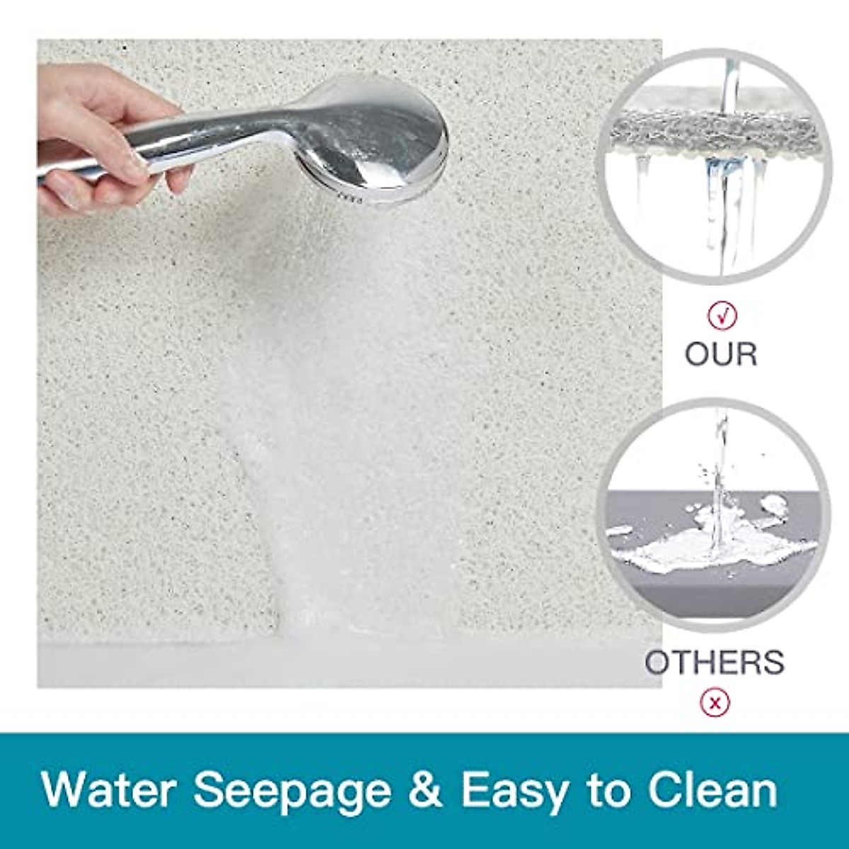 Shower Mat Non Slip,Soft Bath Mat with Drain,Quick Drying PVC Loofah Bathtub Mat for Bathroom,Without Suction Cups,24 x 24 Inch (White)