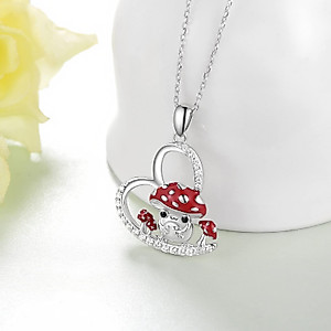 TYSO Mushroom Necklace 925 Sterling Silver Frog Mushroom Pendant Jewelry Gifts for Women