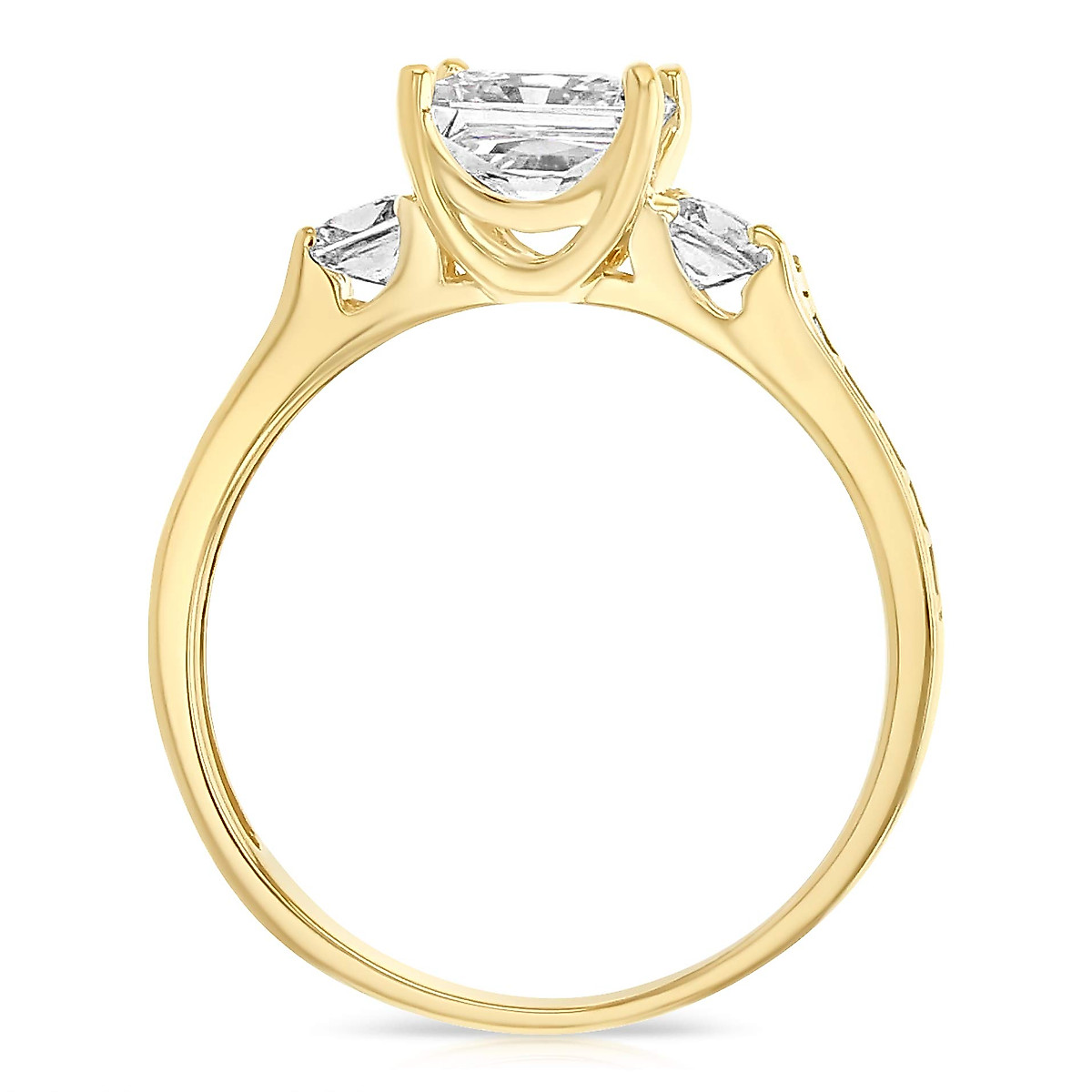 Ioka - 14K Solid Yellow Gold 1.5 Ct. Princess Cut 3 Stone CZ Engagement Ring With Stones in Band - Size 9