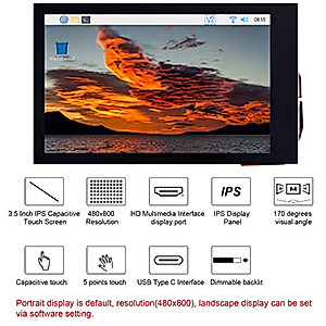 Bewinner Touch Screen Monitor,3.5 Inch Capacitive Touch Screen, 5 Points LCD IPS Dimmable Portable Monitor,170 Degrees Angle Touch Screen with USB Interface for RasPi