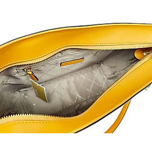 Michael Kors Jet Set Medium Leather Front Pocket Zip Chain Tote Bag (Honeycomb Yellow)