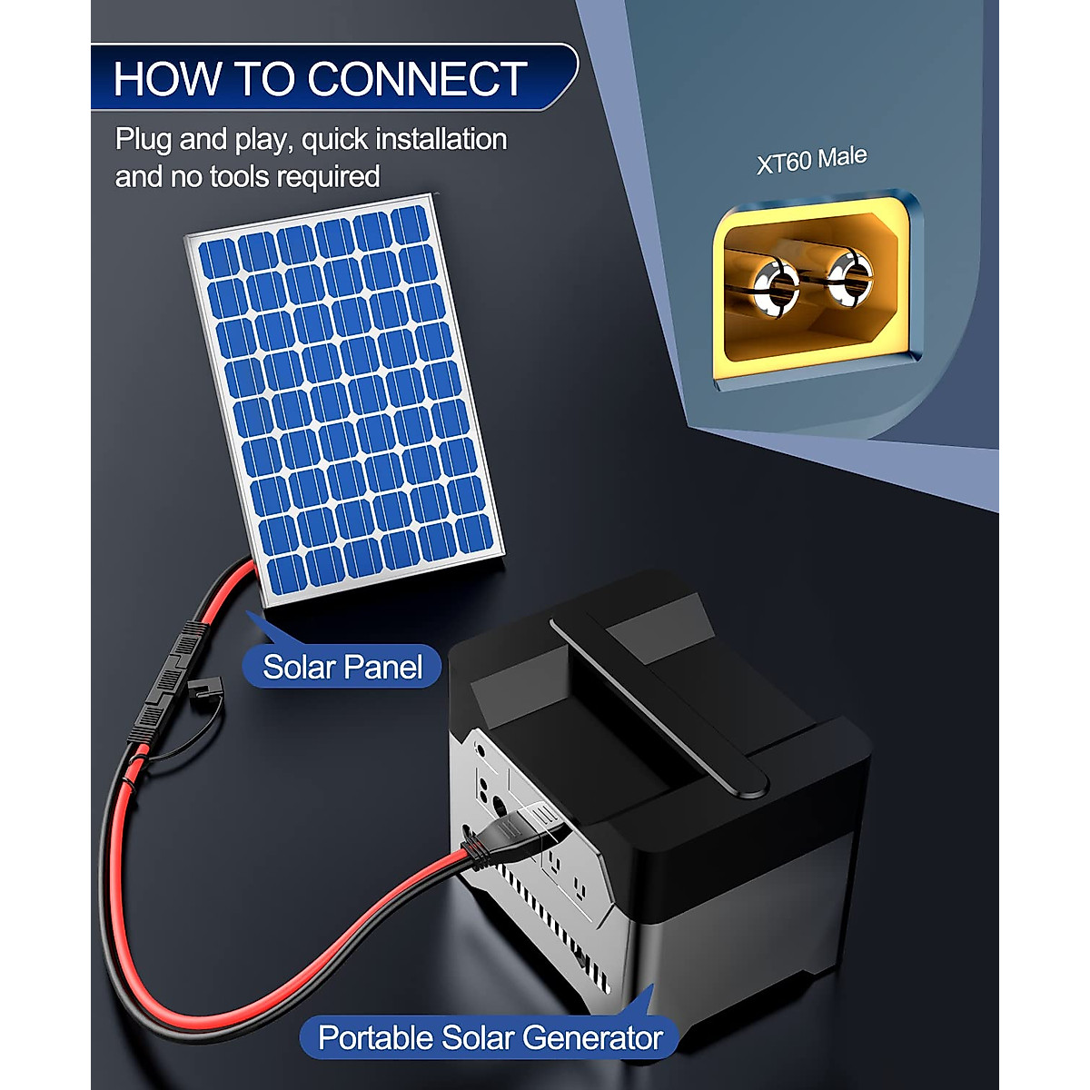 ELECTOP 10AWG SAE to XT60 Connector Extension Cable, SAE Plug XT60 Female Adapter Charger Solar Panel Cable Connector Kit for Solar Generator Portable Power Station with SAE Polarity Reverse Adapter