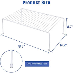 (16.1 x 10.2 Inch) Cabinet Storage Shelf Rack, Kitchen Shelves，Kitchen Counter and Cabinet Shelf, Storage Rack Organizer for Kitchen, Fridge, Cabinet, Bathroom Cupboard (White, 6)