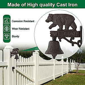 KAVSI Dinner Bell Heavy Duty Cast Iron Wall Hanging Bell, Bear Welcome Sign Decorative Bells, Indoor Antique Style Door Bell, Outdoor Wind Chimes Wall Mounted Bells for Church, School, Home Decor