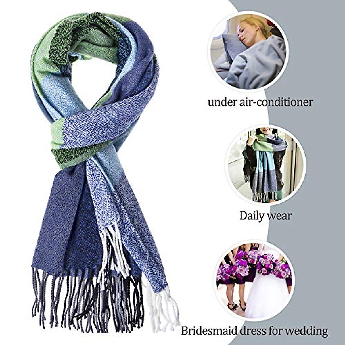 YSense Women's Long Plaid Blanket Scarf Chunky Oversized Winter Fall Warm Scarf Big Tartan Scarves Wrap Shawl Ladies Gifts