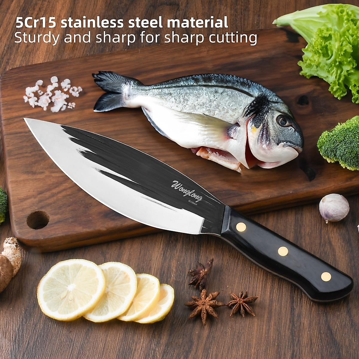 Wonglong Sharp Mouthed Large Fish Knife Slicing Knife Kitchen Knife Sharp Slaughter Fish Special Knife Meat Cleaver Seafood Market Aquatic Fish Knives Professional Kitchen Knife Fish Hunting Knife