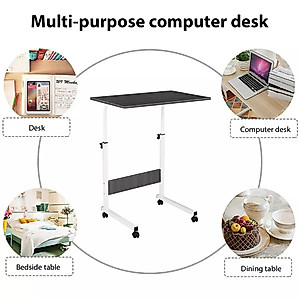Standing Desk Adjustable Height, Mobile Laptop Desk, Portable Standing Desk with Brake Wheels, Small Standing Desk Sofa Desk for Home Office, Sofa, Laptop, Coffee, Snack, Black