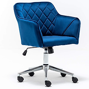 BTEXPERT Shape Blue Modern Diamond Contemporary Tufted Home Office Bucket Velvet Vanity Chair, 360 Swivel Adjustable, 21" D x 23" W x 34" H
