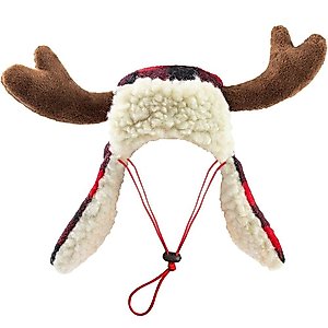 Huxley & Kent Pet Hat | Antler Buffalo Check (Extra-Large) | Festive Christmas Holiday Accessory for Dogs/Cats | Holiday Pet Hat | SnugFit Sliding Toggles for Best Fit