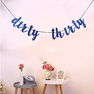 StarsGarden Blue Glitter Dirty Thirty Banner - 30th Birthday Decorations for Him - Happy 30th Birthday - 30 Birthday Decorations for Men - Dirty 30 Birthday Party Supplies