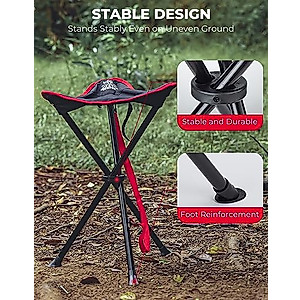 DEERFAMY Folding Camping Tripod Stools, Portable 3 Legs Tall Slacker Chair Tripod Seat for Outdoor Hiking Hunting Fishing Picnic Travel Beach BBQ Garden Lawn with Storage Bag, Red