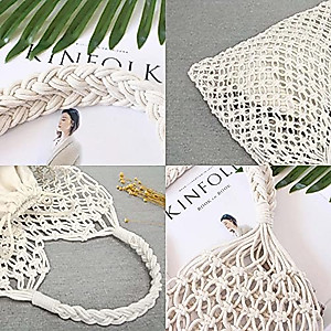 Women Straw Handbag Summer Beach Tote Handmade Woven Shoulder Bag Fishing Net Hobo Purse
