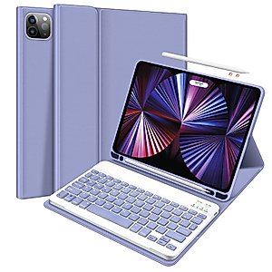 ABEIFAN iPad Pro 11 inch Case with Keyboard, Wireless Detachable Keyboard for iPad Pro 11-inch 4th 2022/ 3rd 2021/2nd 2020 with Pencil Holder, Grey Purple