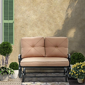Betterland Outdoor Glider Rocking Chair Patio Swing Glider Bench for 2 Person, Metal Frame Loveseat Chair with Cushions (Brown)