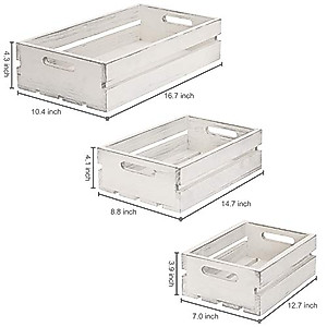 MyGift 16 x 10 Inch Vintage Whitewashed Wood Nesting Storage Crates with Handles, Set of 3