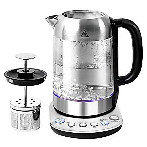 Davivy Electric Kettle Temperature Control With Tea Infuser, Keep Warm +4 Variable Presets Electric Tea Kettle, 1500W Smart Water Boiler with Dry-Boil Protection,1.7L (Borosilicate Glass)