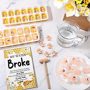 54 Pcs My Water Broke Game Baby Shower Game Sign Wooden Baby Gift Sets Gender Reveal Party Decors 50 Tiny Plastic Babies Small Mini Baby 3 Ice Cube Trays for Baby Shower Gender Reveal Party (Bee)