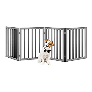 PETMAKER Pet Gate – Dog Gate for Doorways, Stairs or House – Freestanding, Folding, Accordion Style, MDF Wooden Indoor Dog Fence (4 Panel, Gray)