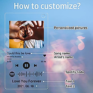 Custom Acrylic Spotify Music Keychain，Personalized Photo Song Keychain with Spotify Music Code Gift For Him Her Couples Lover Valentine’s Day
